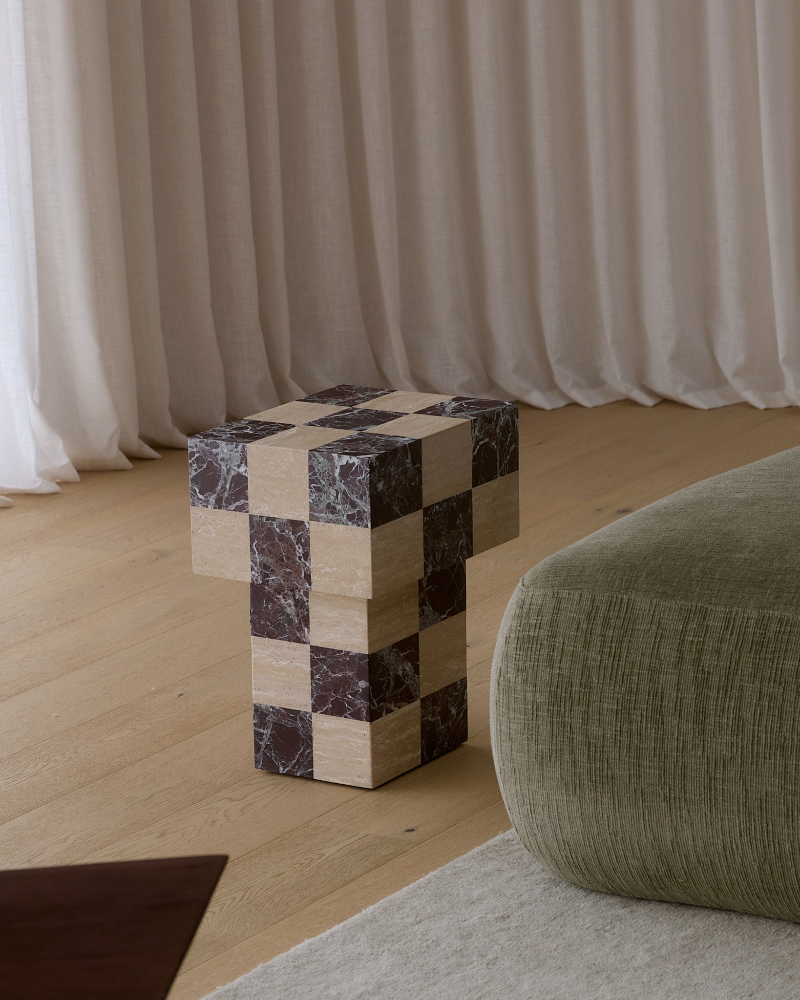 Balzac Side Table in Marble Checkerboard | Fleur Studios
