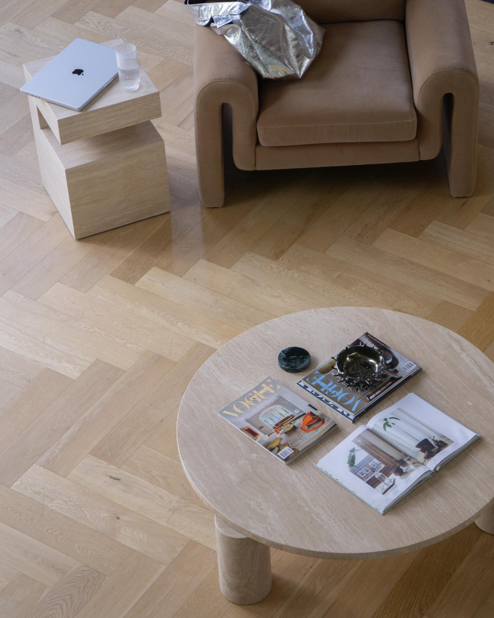Cookie Marble Side Table - Cream Travertine | Fleur Studios