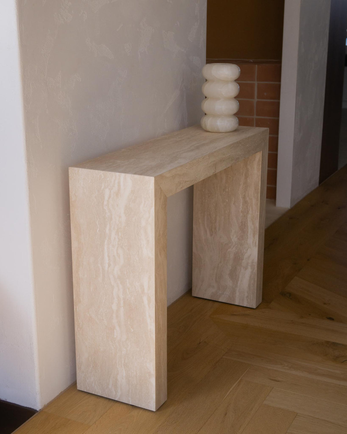 Rectangle Stone Console Table - Cream Travertine | Fleur Studios