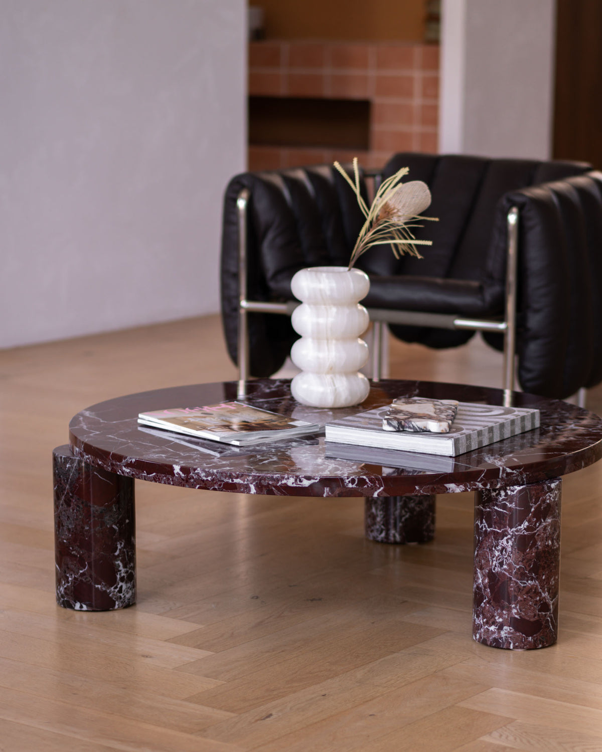 Round Rosa Levanto Marble Coffee Table - Fleur Studios