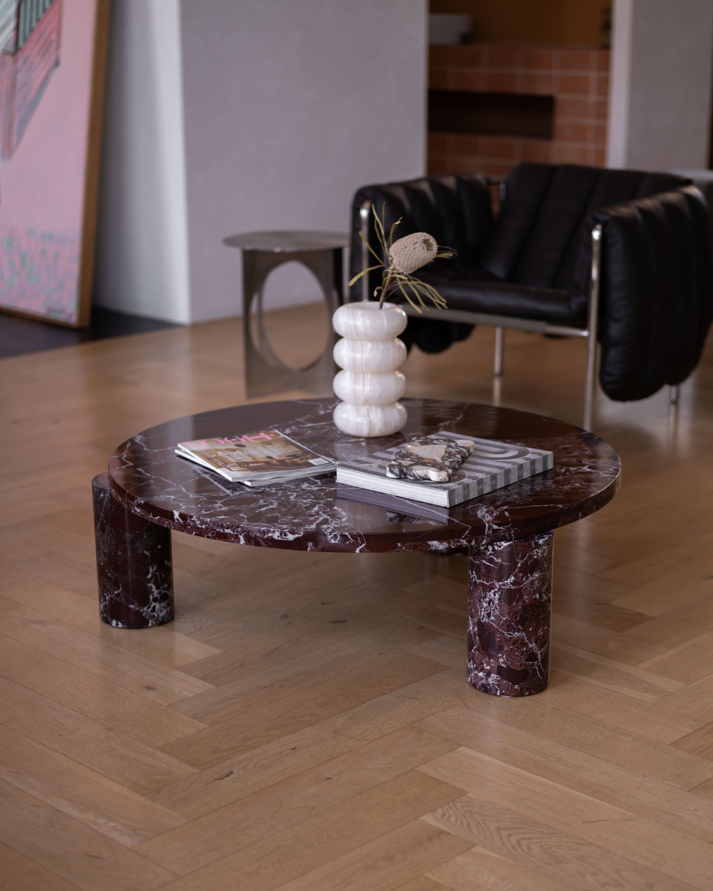 Round Rosa Levanto Marble Coffee Table - Fleur Studios