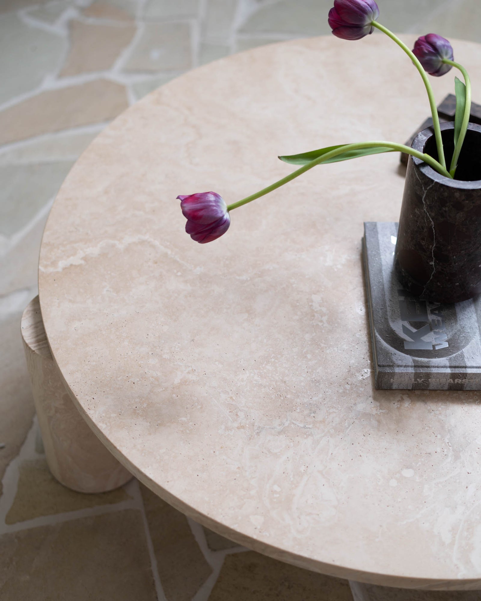 Round Marble Coffee Table - Cream Travertine