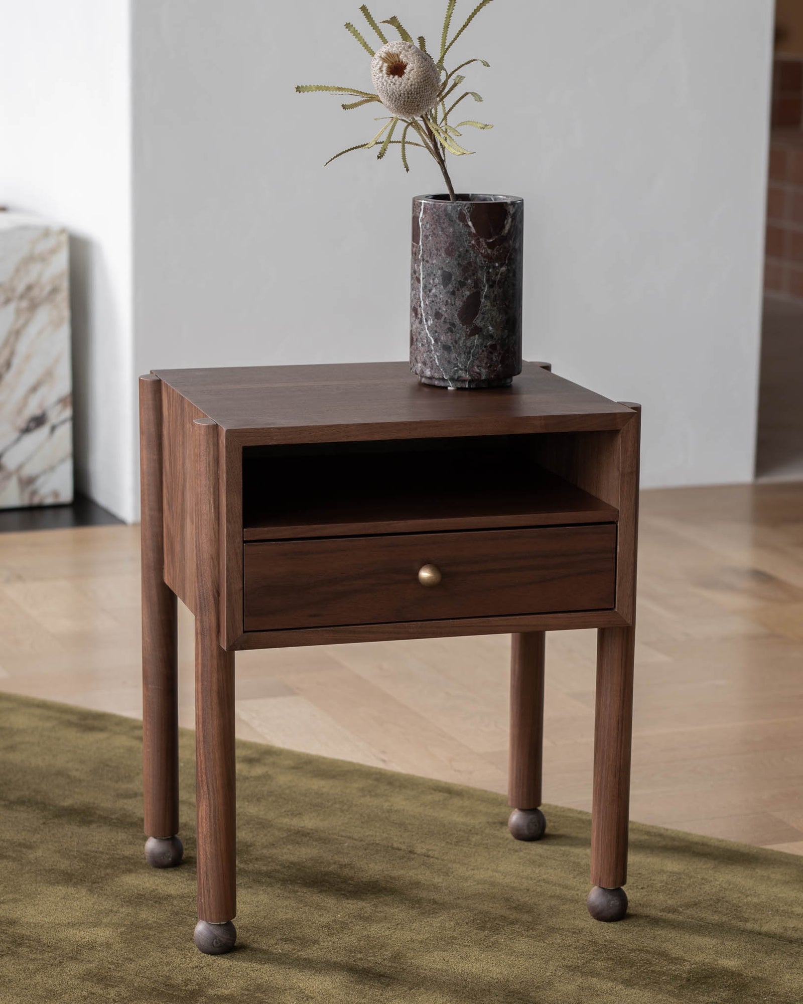 Naomi Walnut Luxury Bedside Table | Fleur Studios