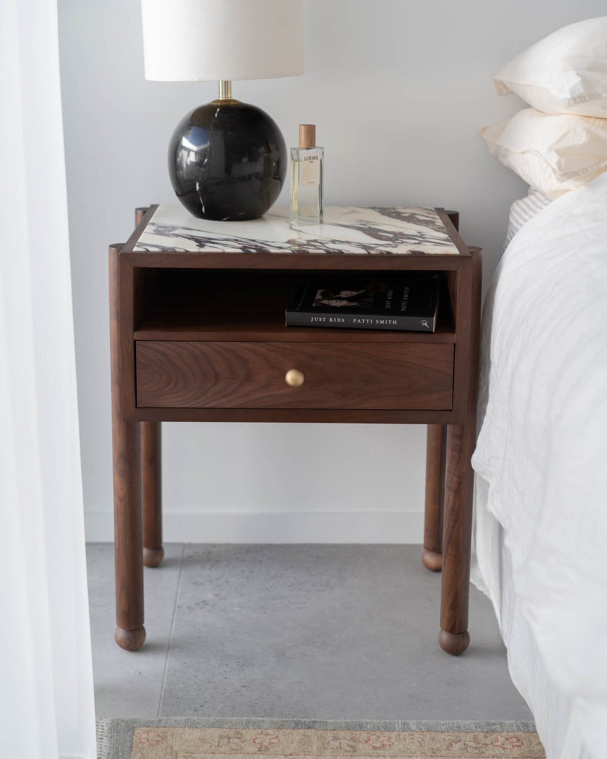 Naomi Walnut Nighstand - Calacatta Viola Marble | Fleur Studios
