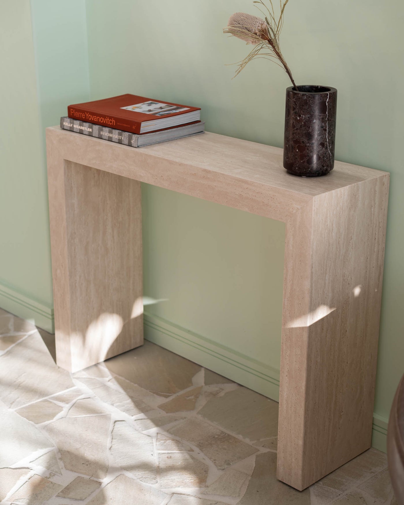 Rectangle Stone Console Table - Cream Travertine | Fleur Studios