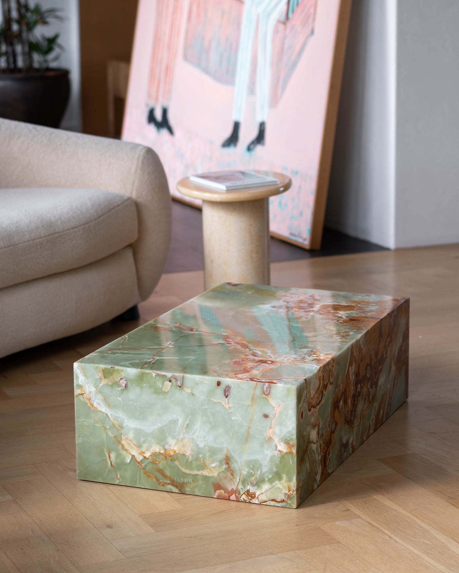 Plinth Rectangle Marble Coffee Table - Green Onyx | Fleur Studios
