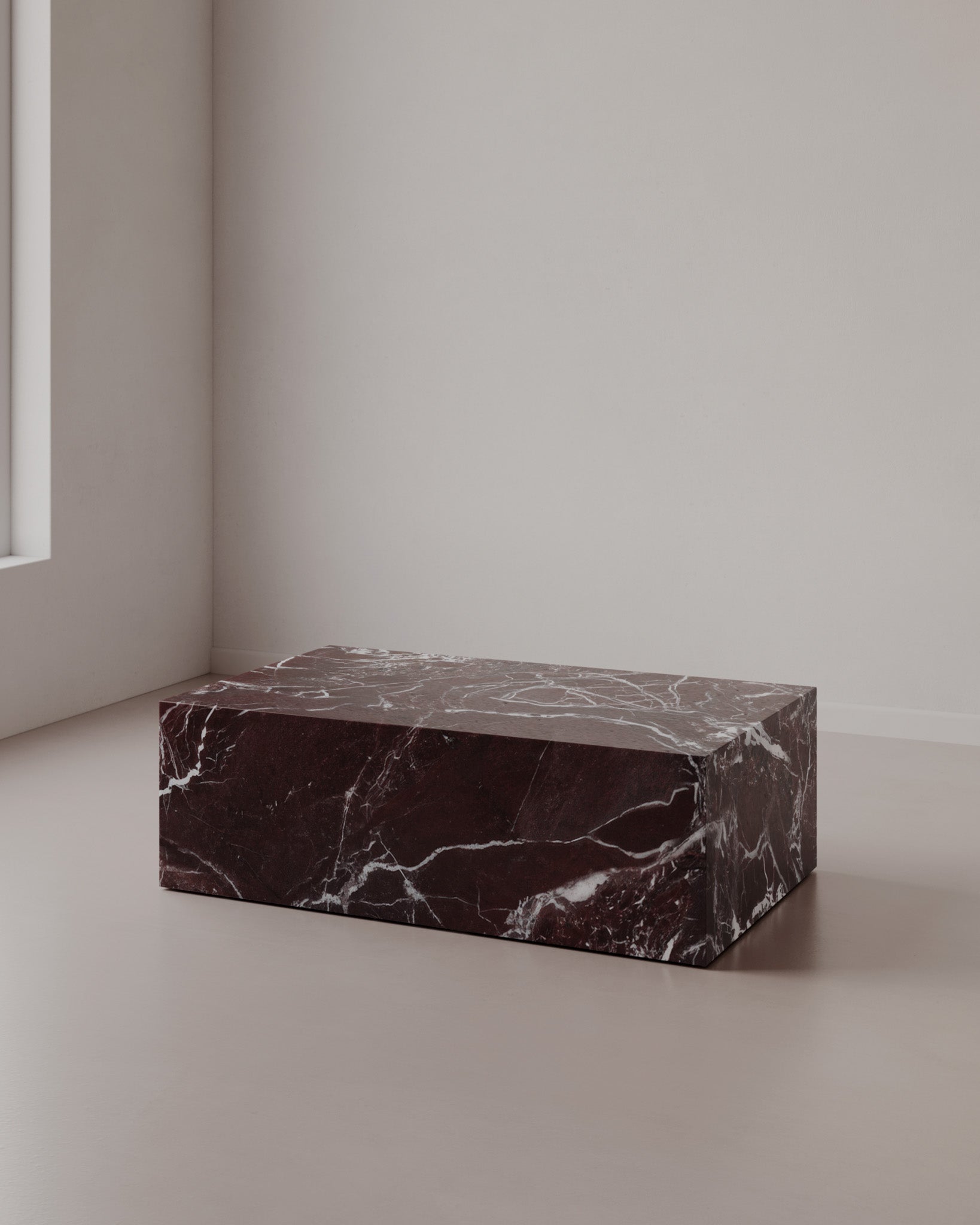 Plinth Rectangle Marble Coffee Table in Rosa Levanto | by Fleur Studios