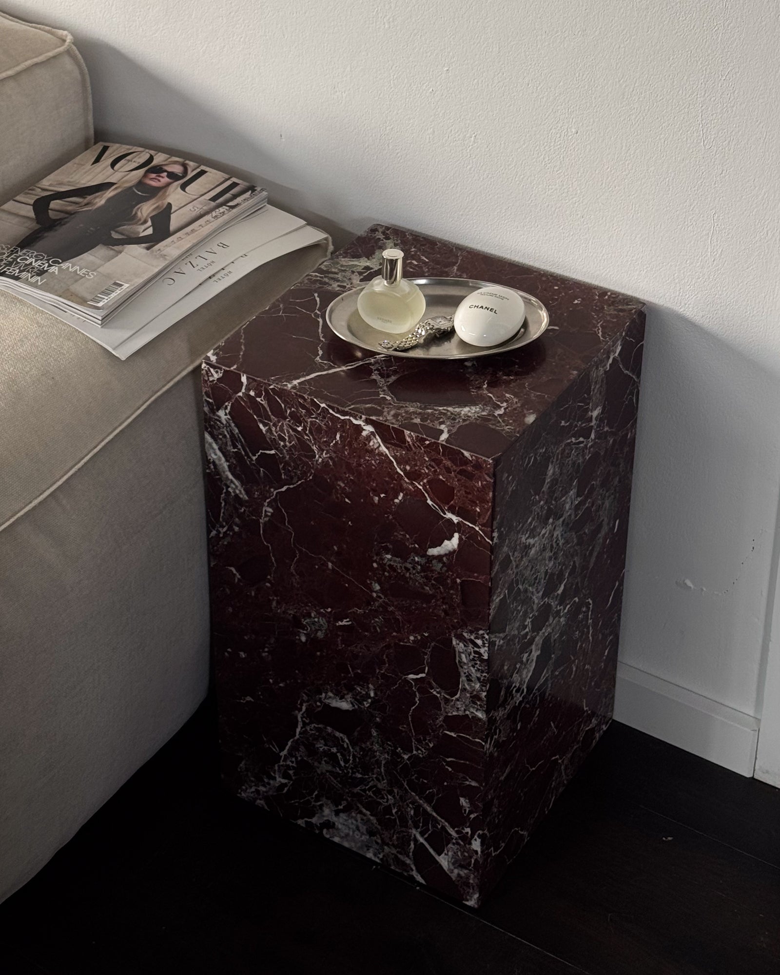 Plinth Small Side Table Rosa Levanto Marble | Fleur Studios