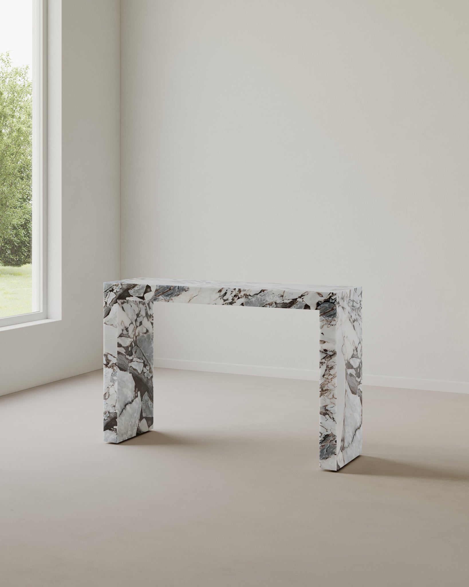 Palm Calacatta Nero Marble Console Table | Fleur Studios