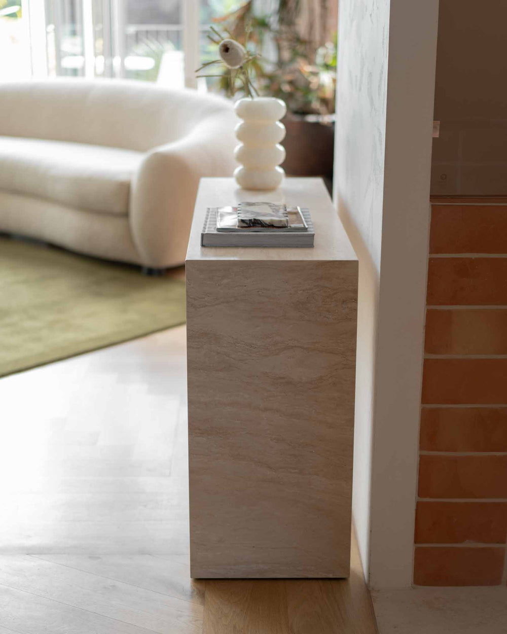 Palm Rectangle Console Cream Travertine | Fleur Studios