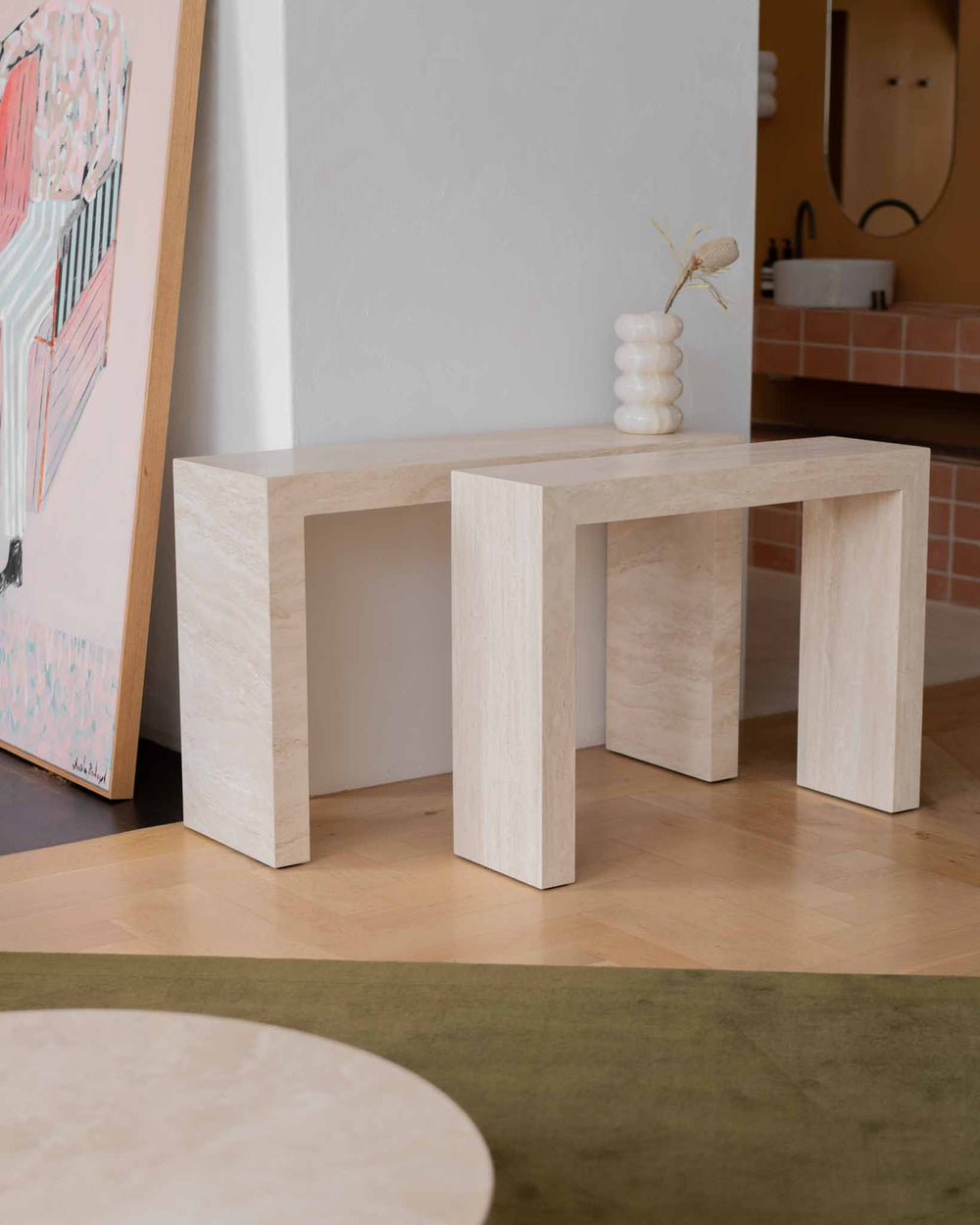 Palm Rectangle Console Cream Travertine | Fleur Studios