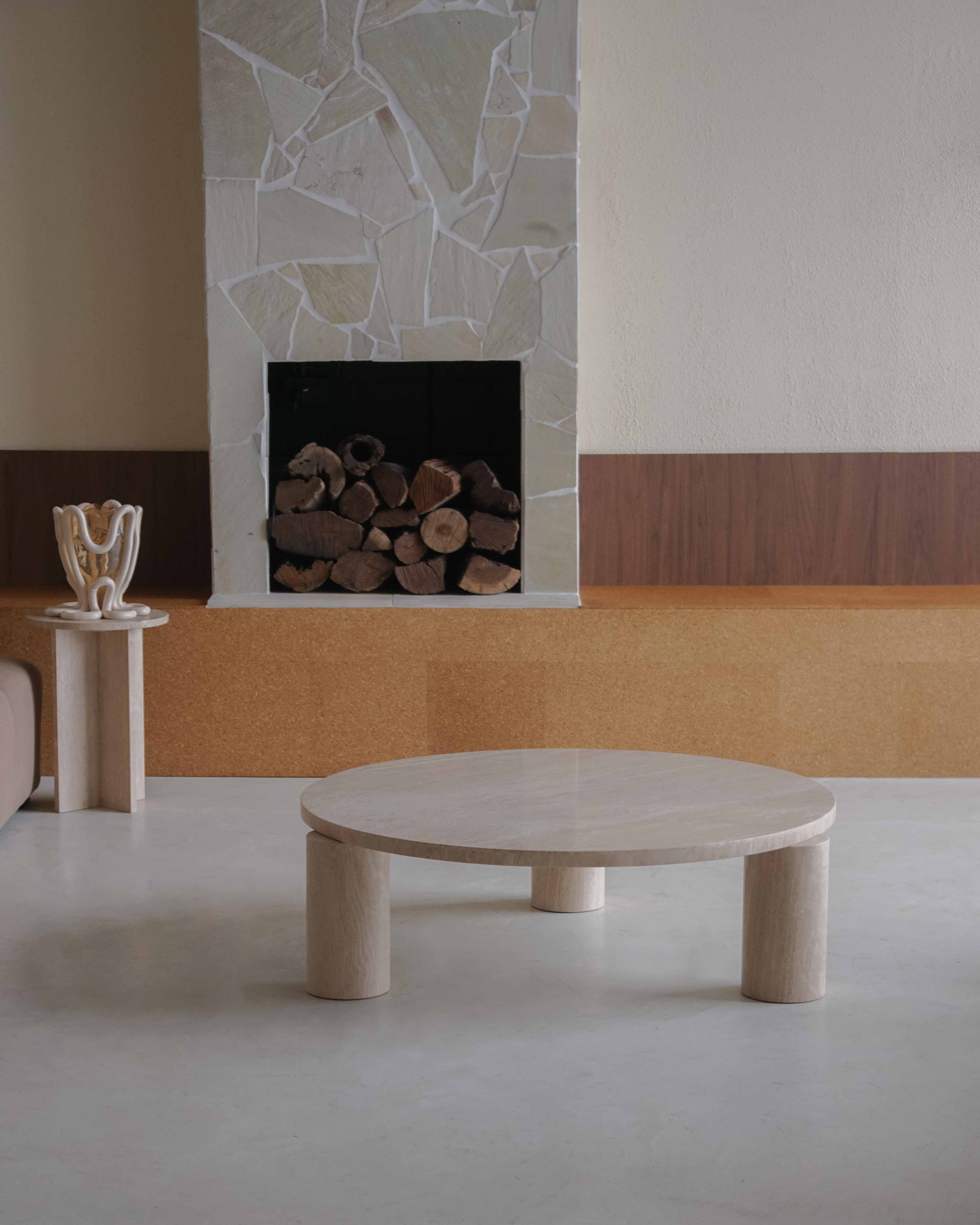 Round Marble Coffee Table - Cream Travertine | Fleur Studios