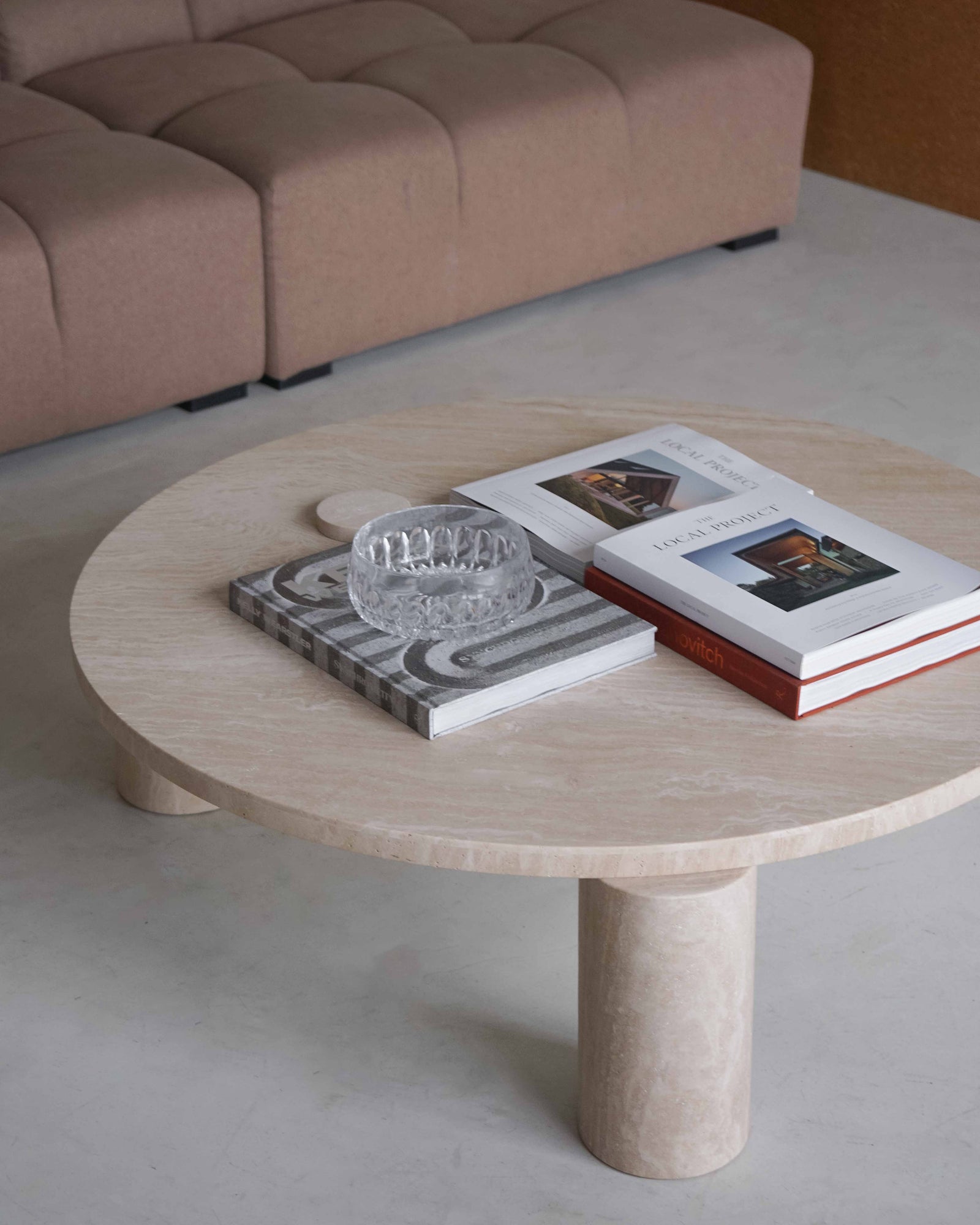Round Marble Coffee Table - Cream Travertine | Fleur Studios