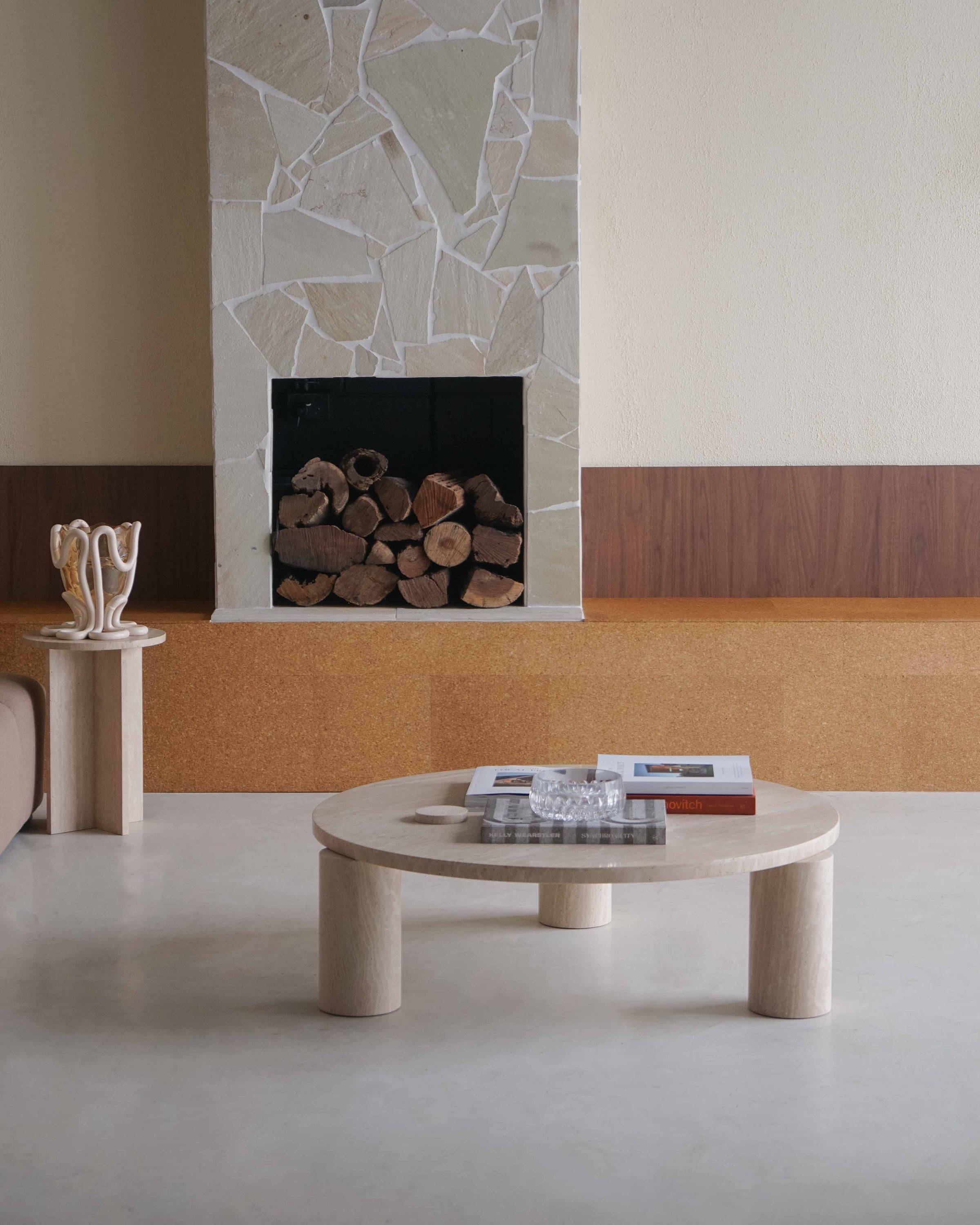 Round Marble Coffee Table - Cream Travertine | Fleur Studios