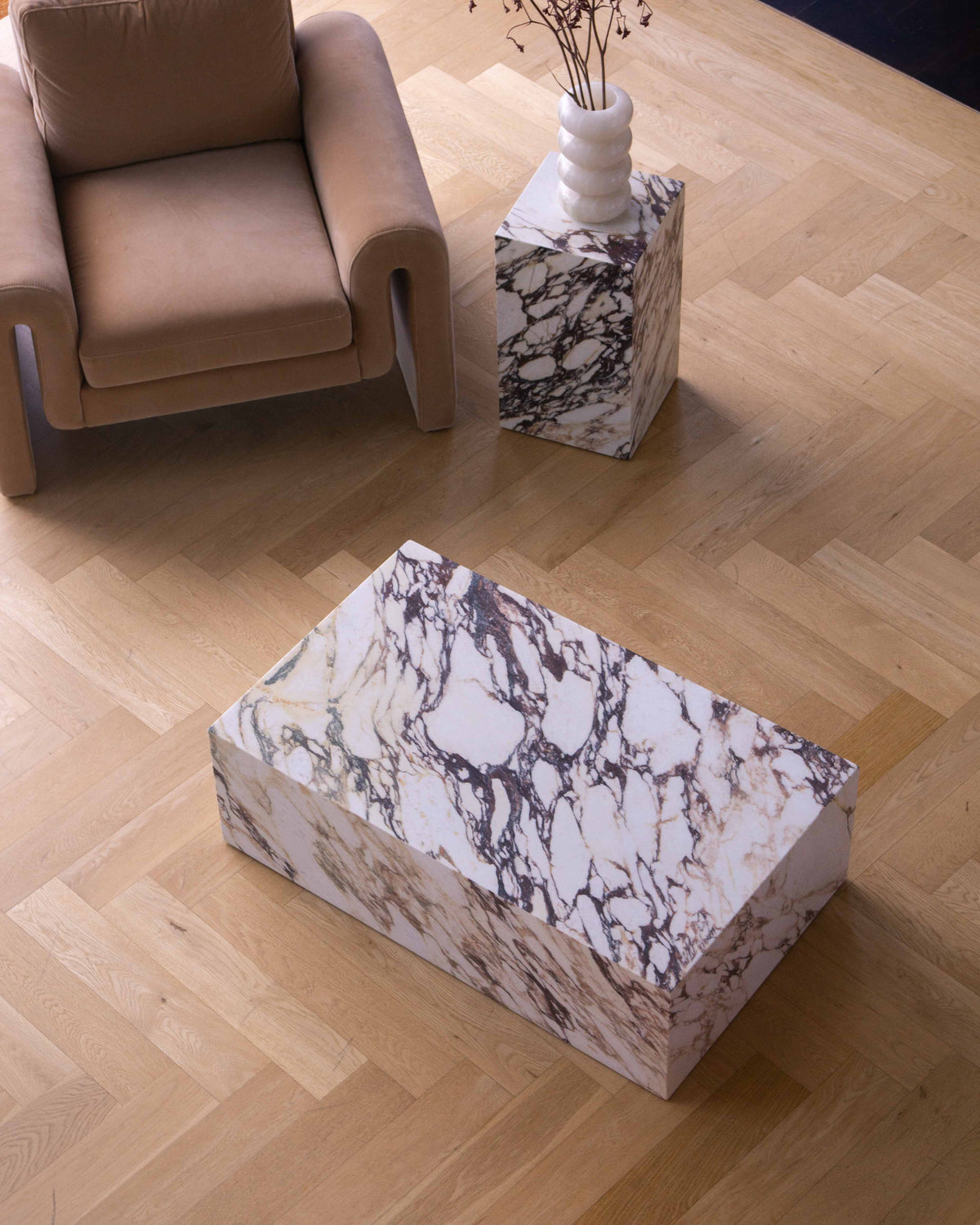 Plinth Rectangle Marble Coffee Table - Calacatta Viola | Fleur Studios