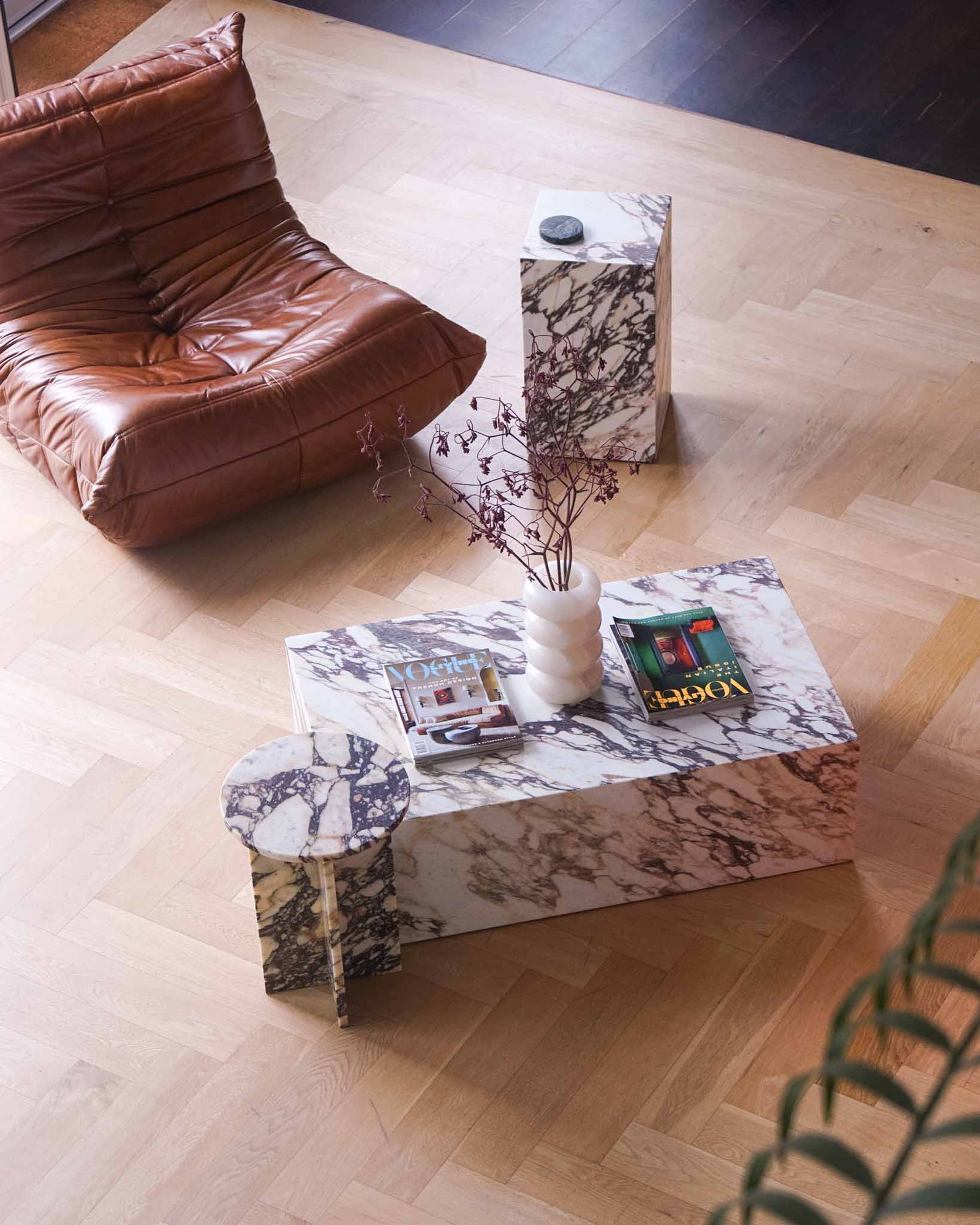 Marble Plinth Small Side Table - Calacatta Viola | Fleur Studios