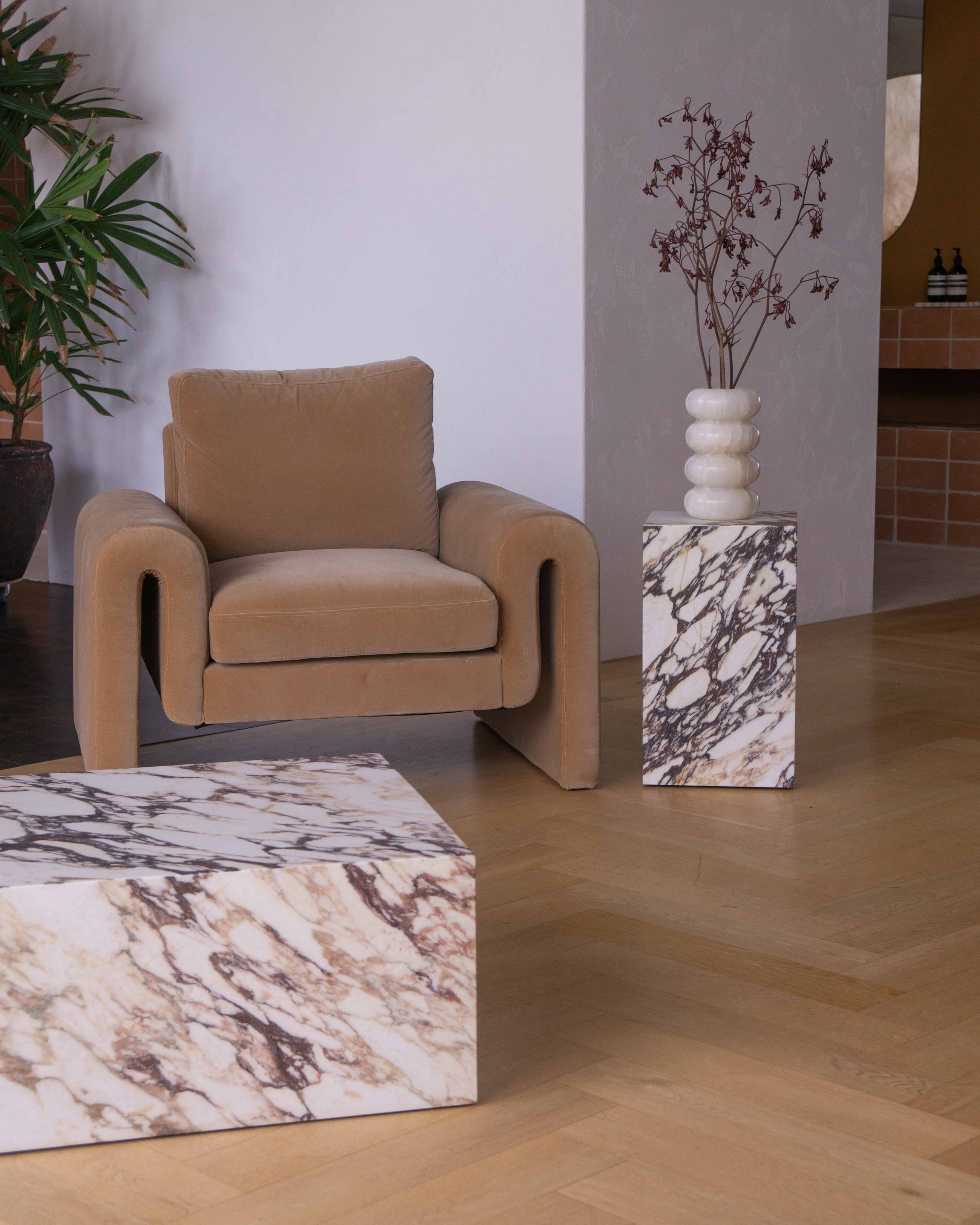 Marble Plinth Small Side Table - Calacatta Viola | Fleur Studios