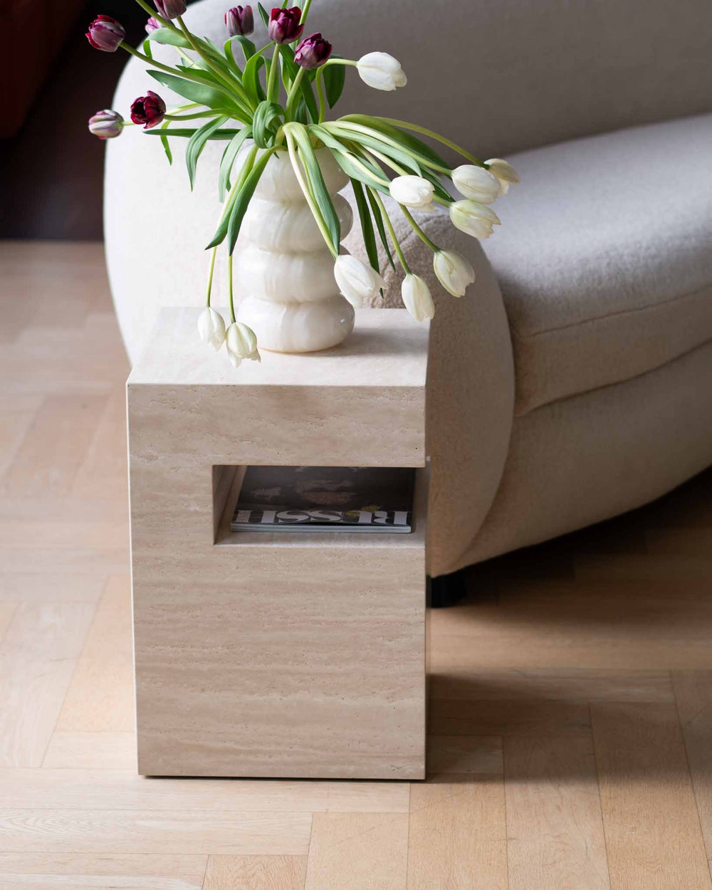 Cookie Marble Side Table - Cream Travertine | Fleur Studios