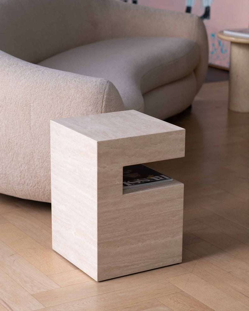 Cookie Marble Side Table - Cream Travertine | Fleur Studios