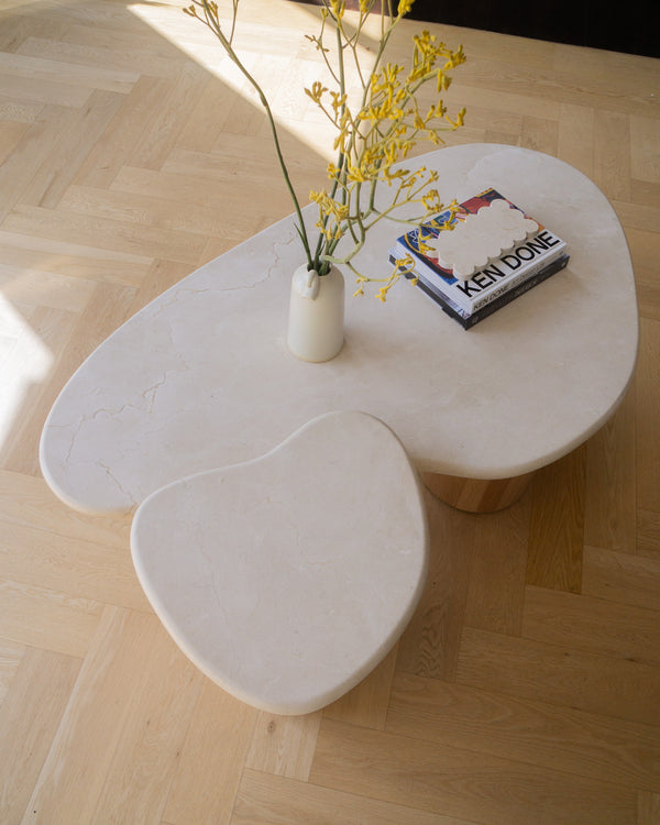 Pebble Collection | Oak Timber Marble Side Tables Online Australia