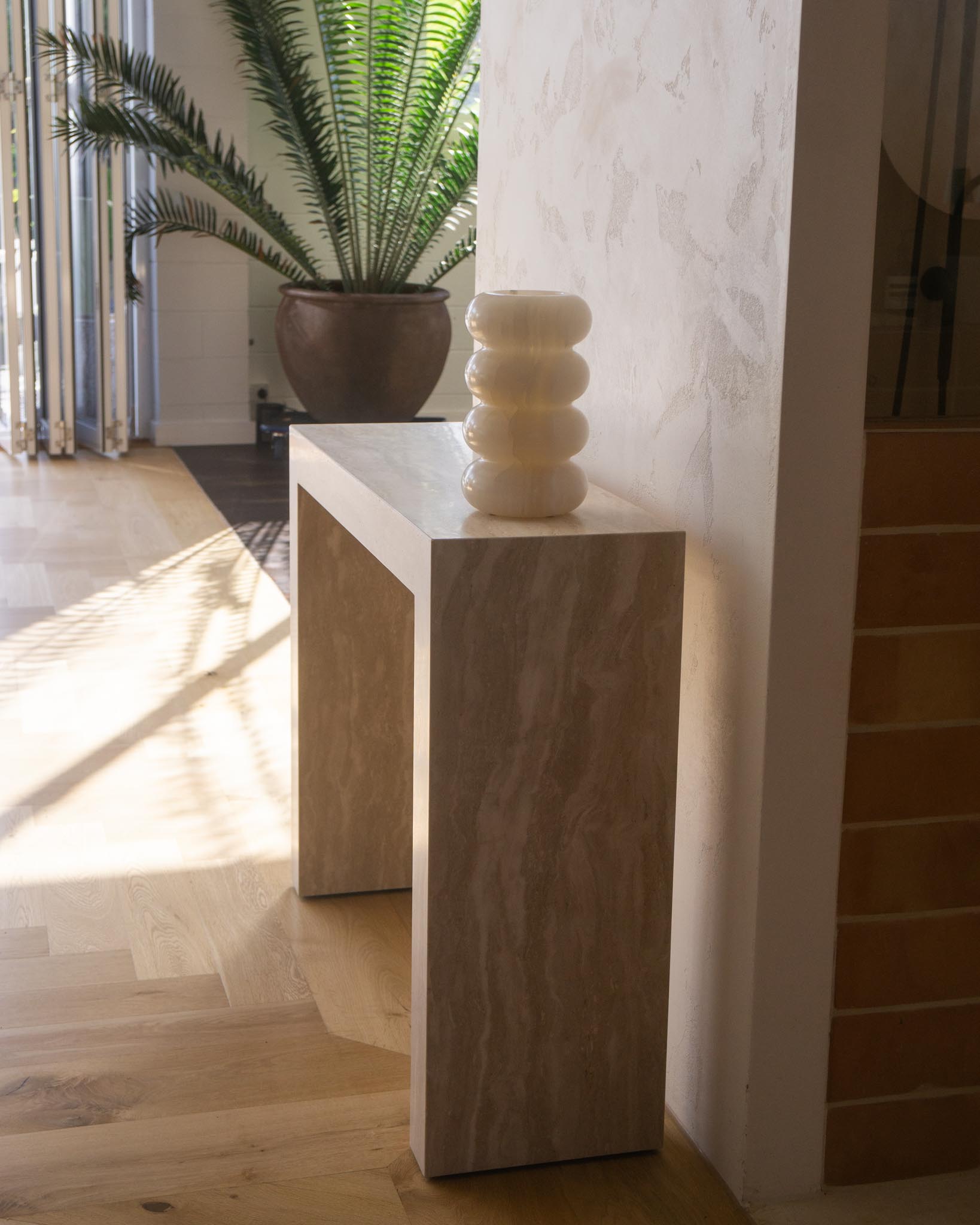 Rectangle Stone Console Table - Cream Travertine | Fleur Studios