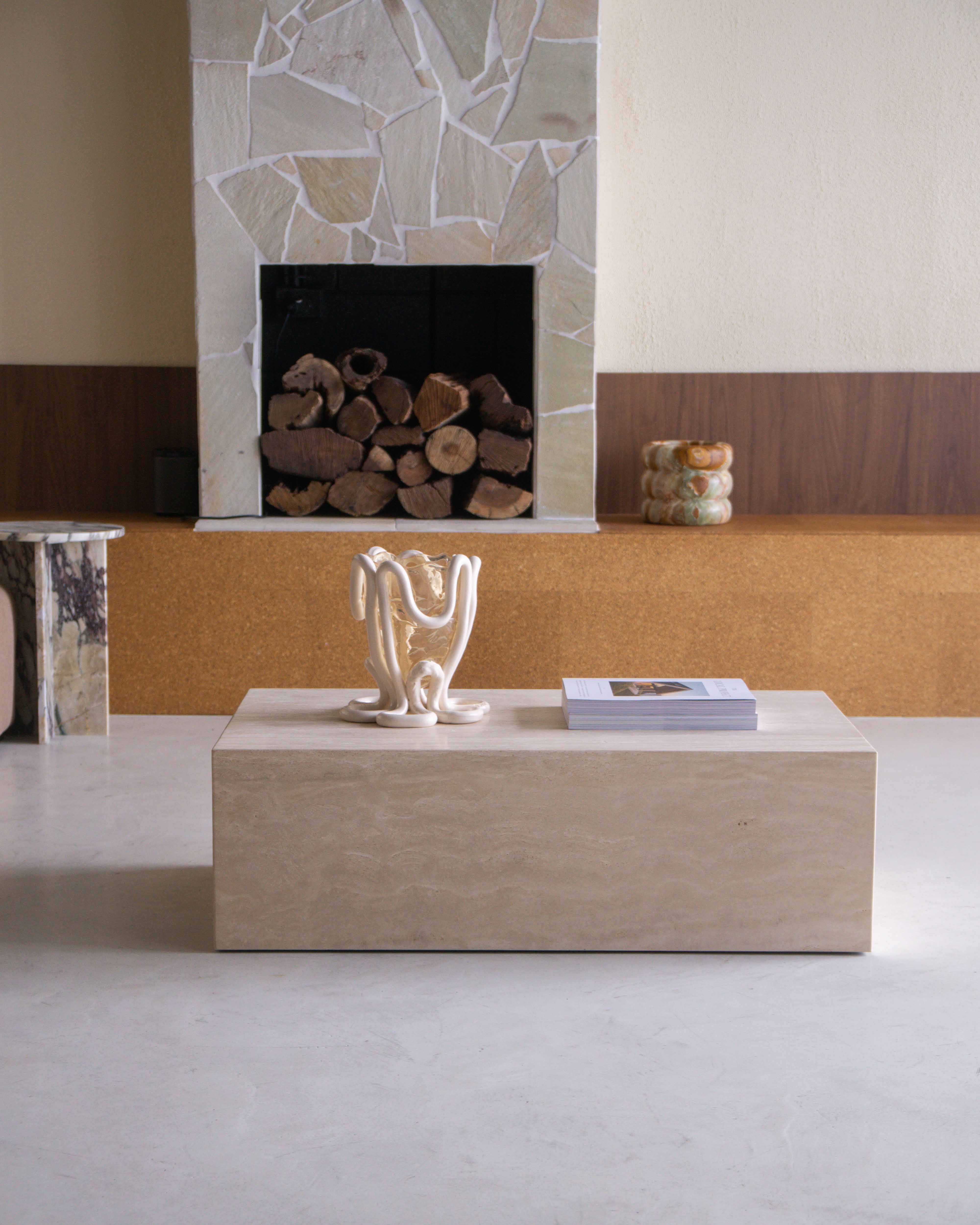 Plinth Rectangle Stone Coffee Table - Cream Travertine | Fleur Studios