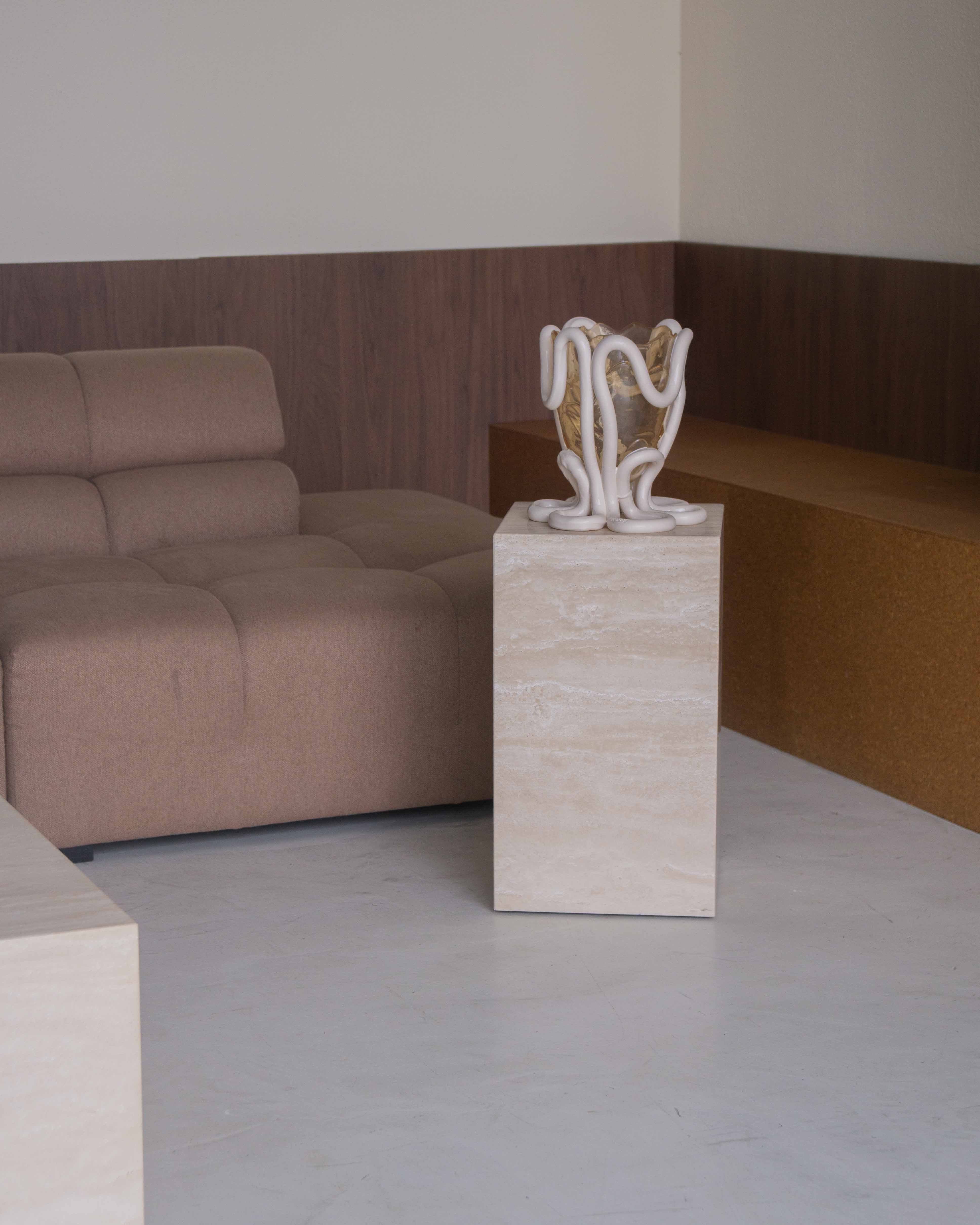 Plinth Small Stone Side Table Cream Travertine | Fleur Studios