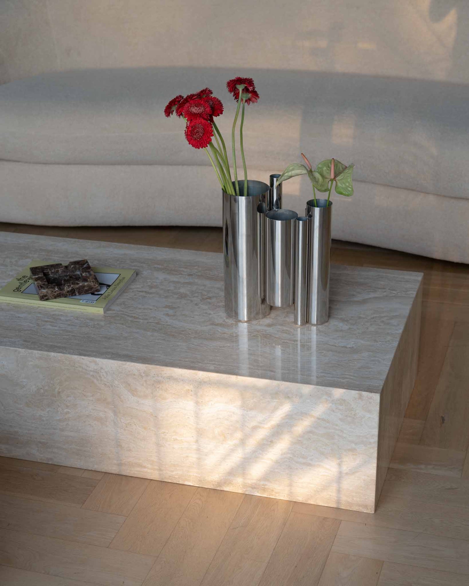Large Plinth Rectangle Coffee Table - Cream Travertine | Fleur Studios