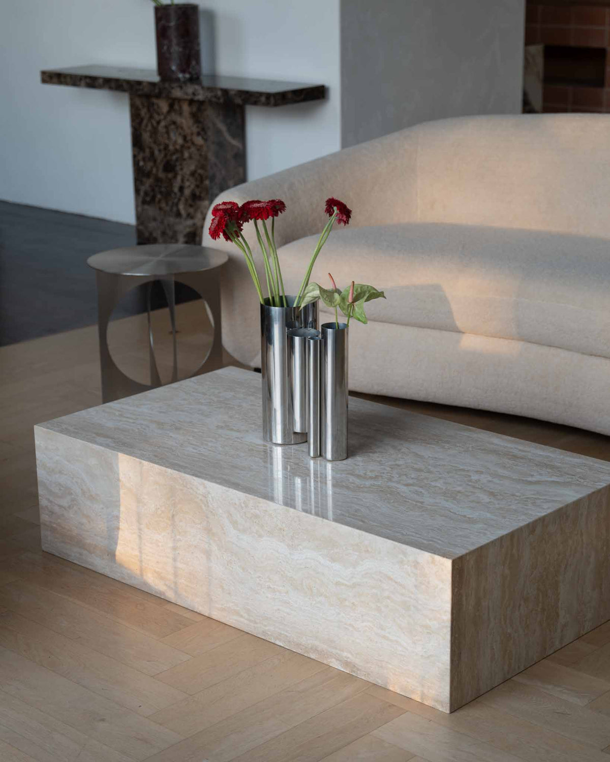 Large Plinth Rectangle Coffee Table - Cream Travertine | Fleur Studios