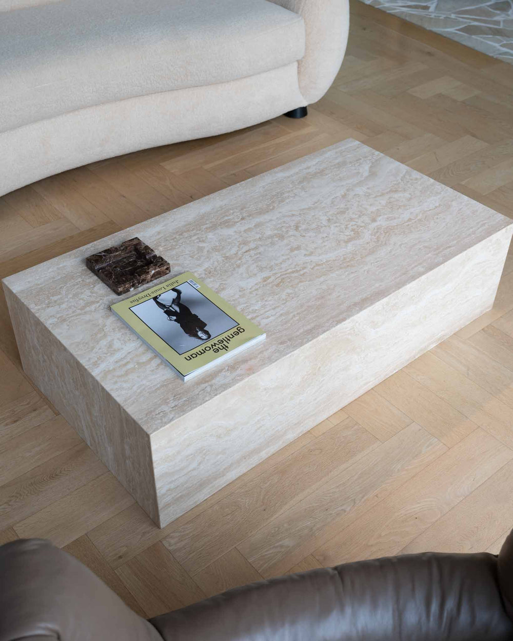 Large Plinth Rectangle Coffee Table - Cream Travertine | Fleur Studios