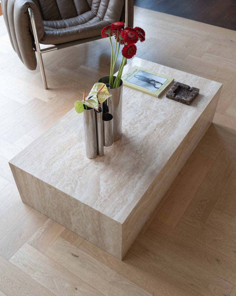 Large Plinth Rectangle Coffee Table - Cream Travertine | Fleur Studios