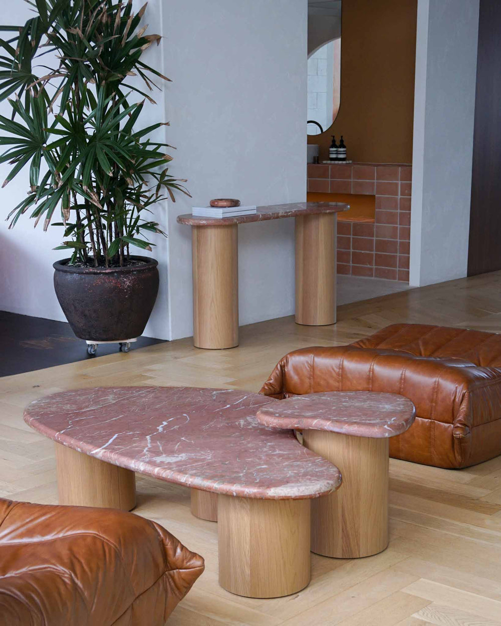 Pebble Collection | Oak Timber Marble Side Tables Online Australia