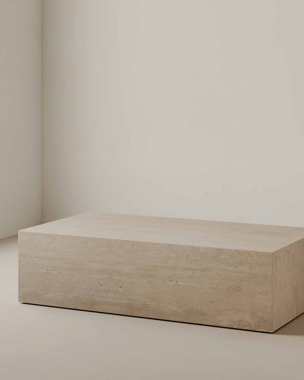 Large Plinth Rectangle Coffee Table - Cream Travertine | Fleur Studios