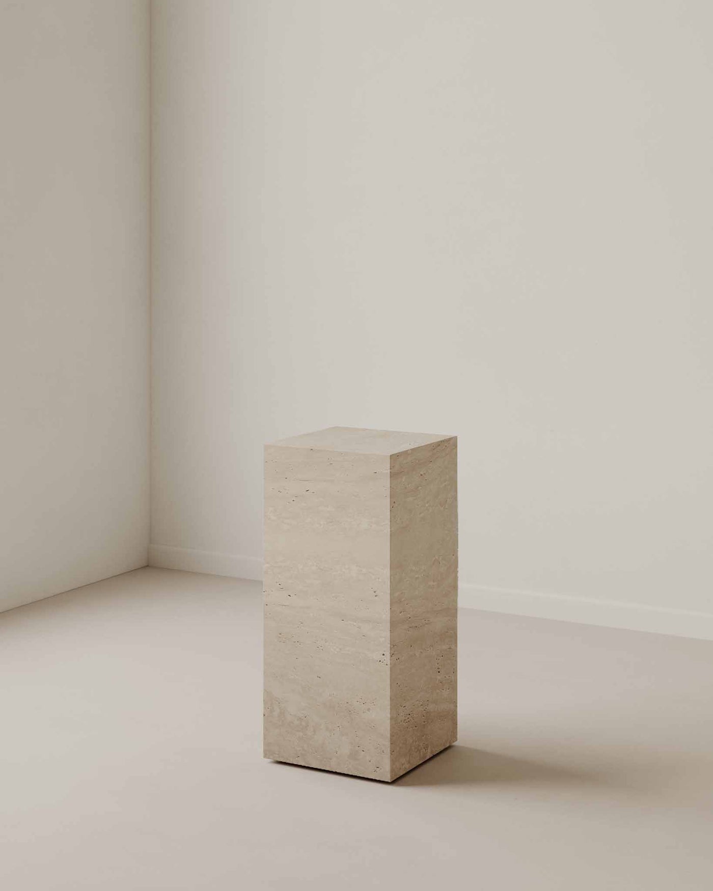 Plinth Medium Stone Side Table Cream Travertine | by Fleur Studios