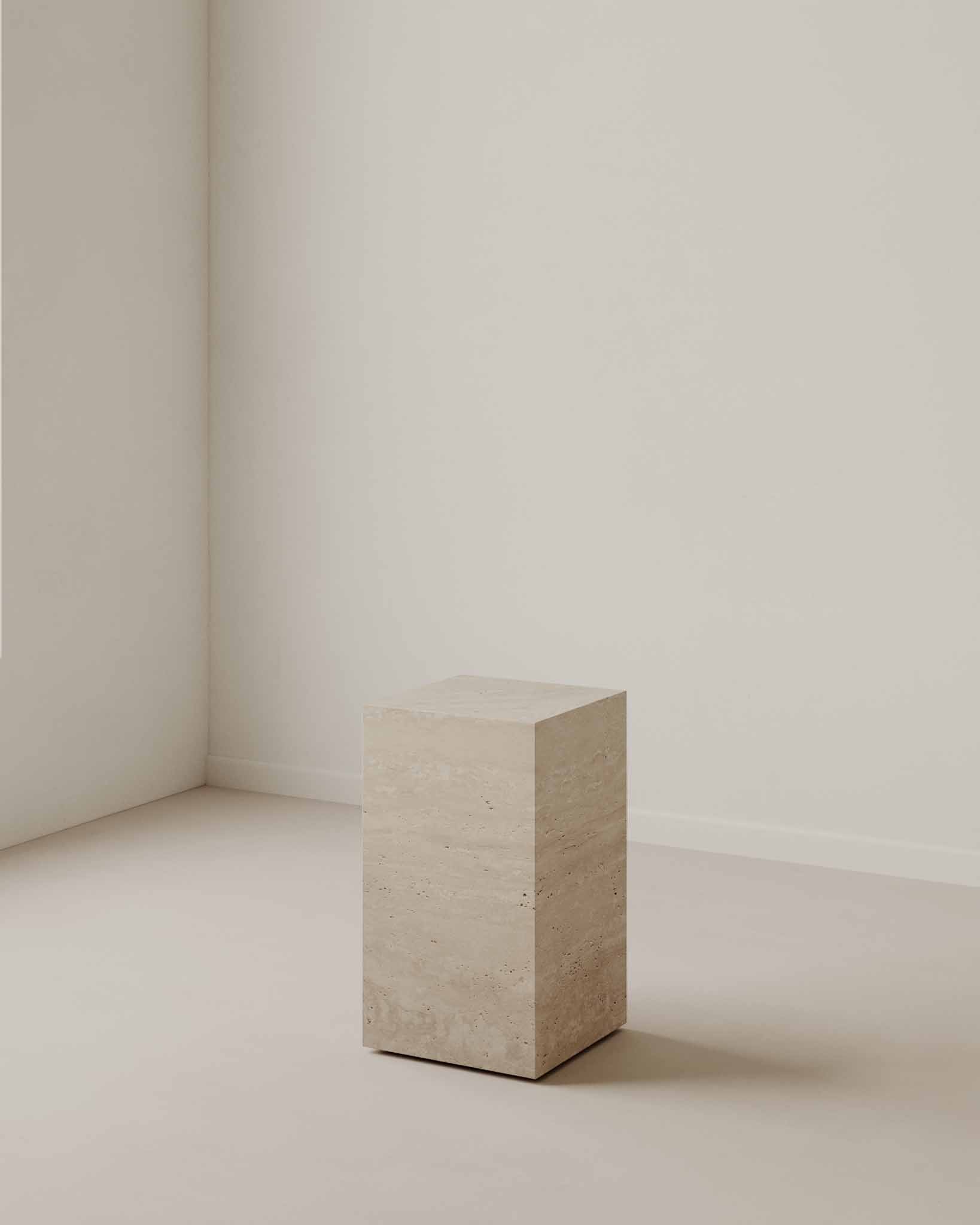 Plinth Small Stone Side Table Cream Travertine | by Fleur Studios