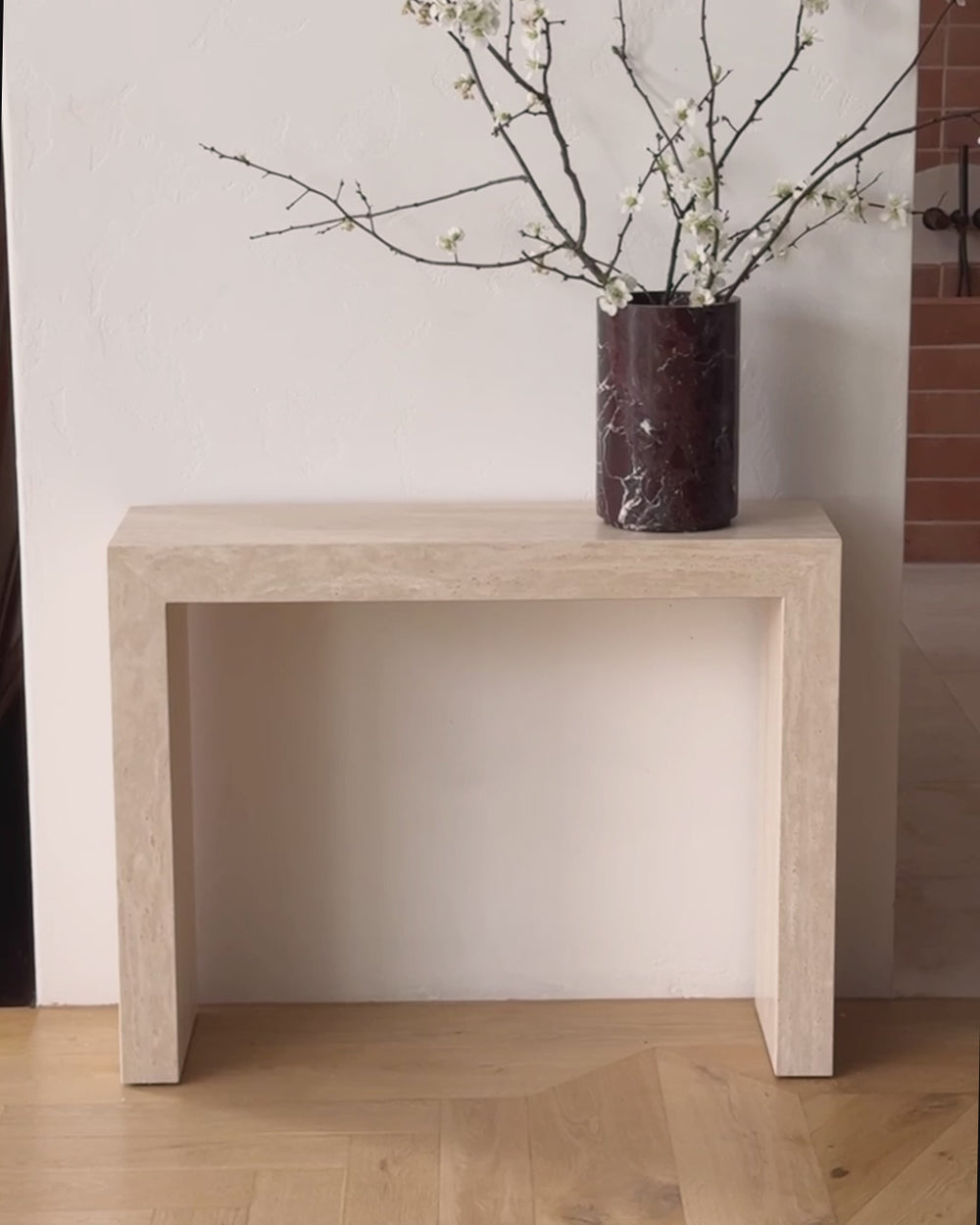 Rectangle Stone Console Table - Cream Travertine | Fleur Studios