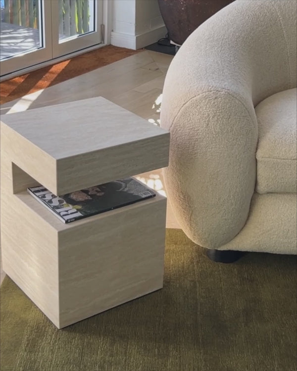 Cookie Marble Side Table - Cream Travertine | Fleur Studios