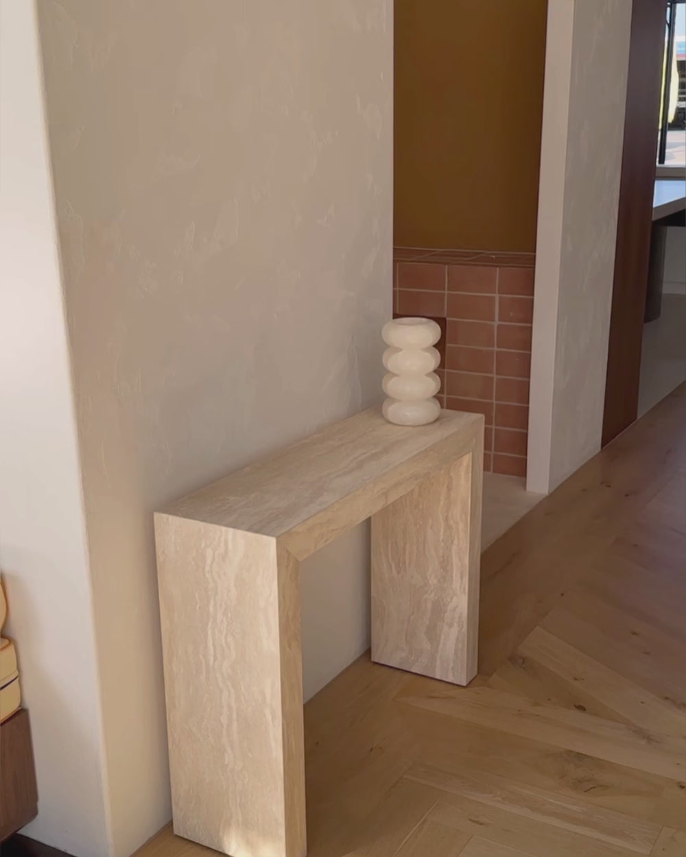 Rectangle Stone Console Table - Cream Travertine | Fleur Studios